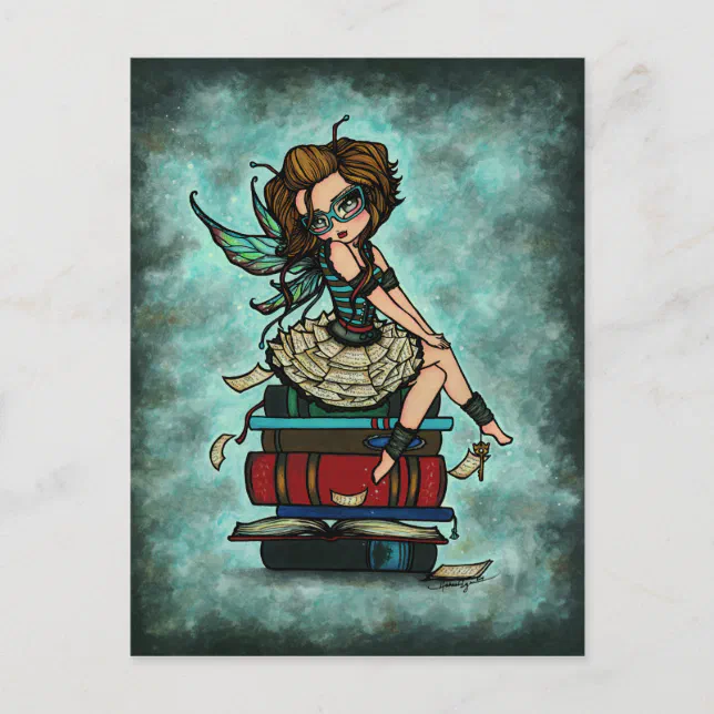 Library Book Fairy Wings Fantasy Art Postcard | Zazzle