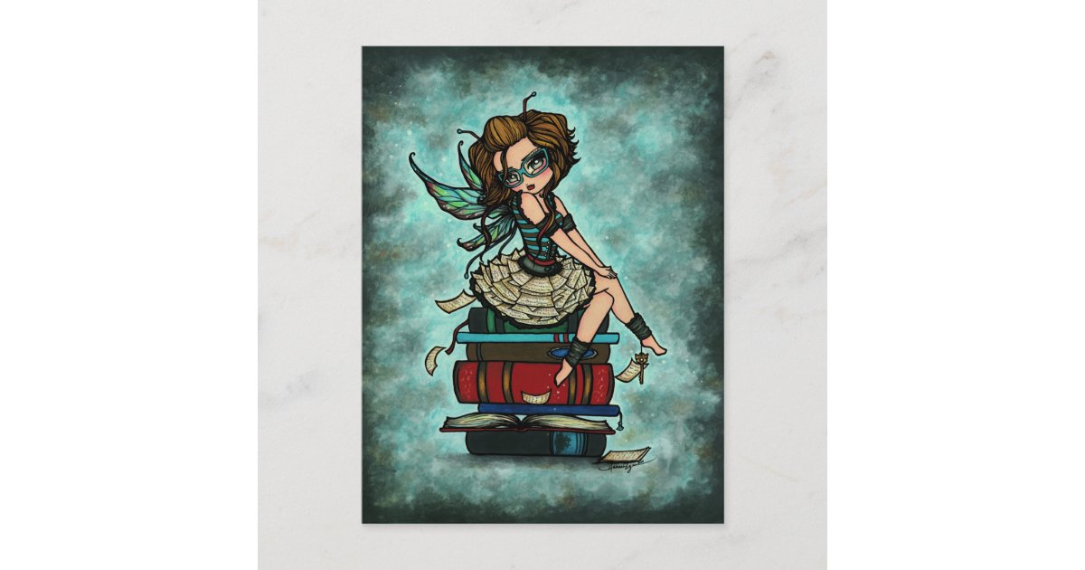 Library Book Fairy Wings Fantasy Art Postcard | Zazzle