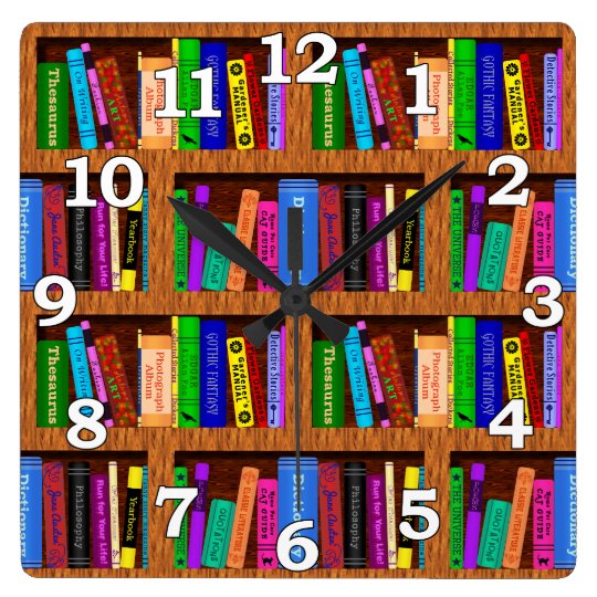 Library Book Shelf Pattern for Readers Square Wall Clock | Zazzle.com