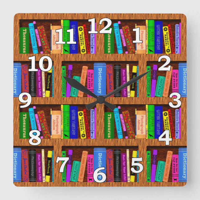 Library Book Shelf Pattern for Readers Square Wall Clock | Zazzle
