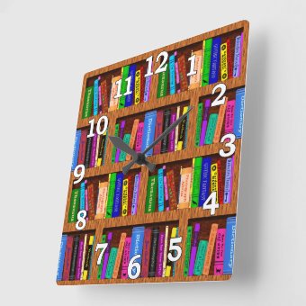 Library Book Shelf Pattern for Readers Square Wall Clock | Zazzle
