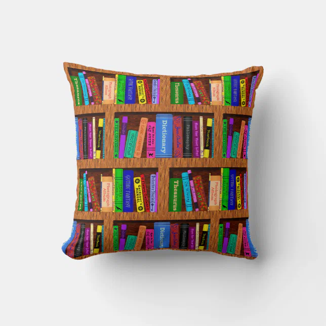 Library Book Shelf Pattern for Readers Throw Pillow | Zazzle