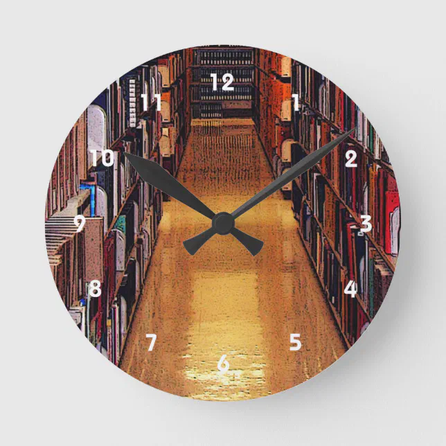 Library Book Shelves Abstract Wall Clock | Zazzle