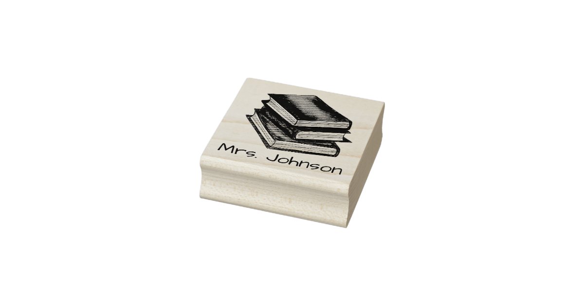 Library Book Stack Personalized Teacher Librarian Rubber Stamp | Zazzle