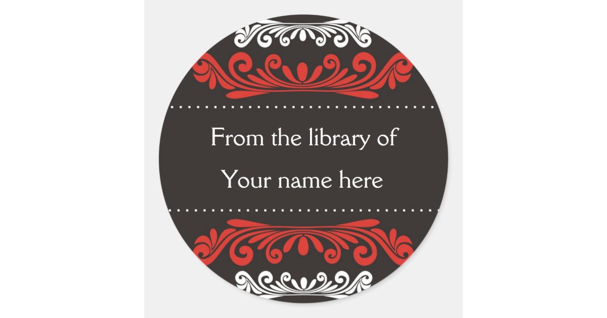 Library Bookplates- Decorative Pattern Black Classic Round Sticker | Zazzle