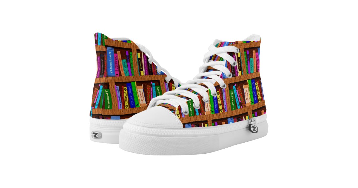 Library Books Bookshelf Pattern Colorful Readers High-Top Sneakers | Zazzle