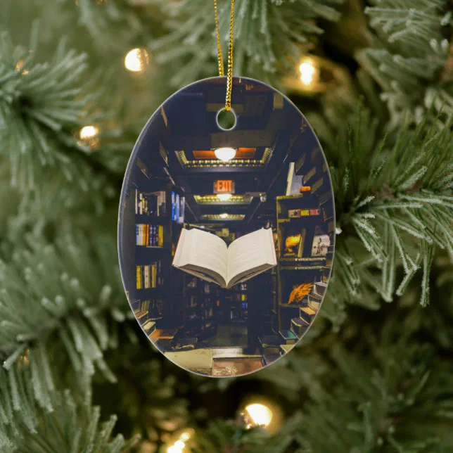 Library Books Shelves Open Book Read Ceramic Ornament | Zazzle