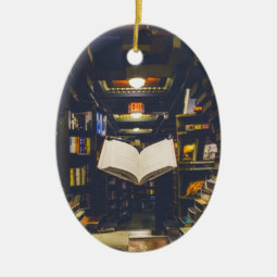 Library Books Shelves Open Book Read Ceramic Ornament | Zazzle