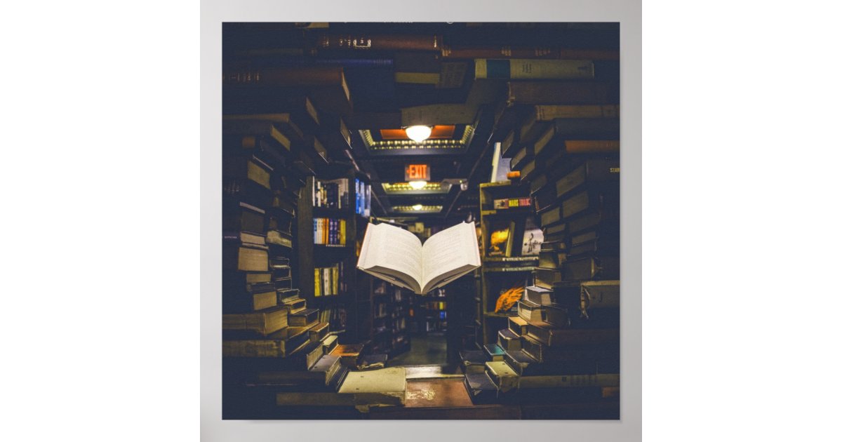 Library Books Shelves Open Book Read Poster | Zazzle