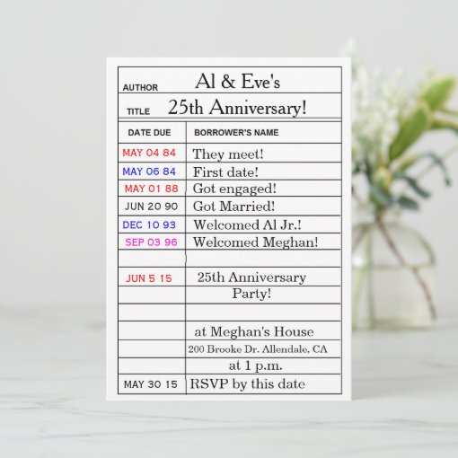 "Library Card" Anniversary Party Invitations | Zazzle