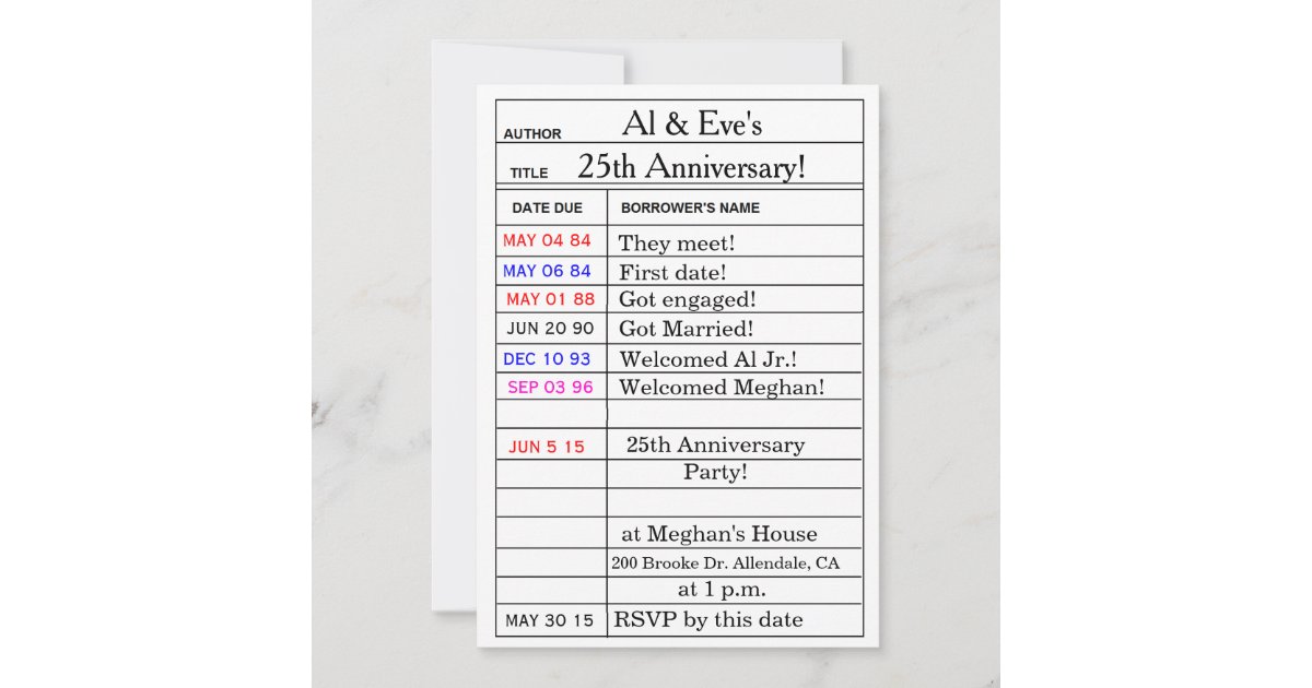 "Library Card" Anniversary Party Invitations | Zazzle
