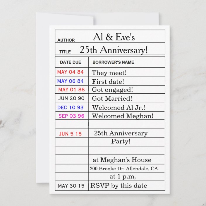 "Library Card" Anniversary Party Invitations | Zazzle.com