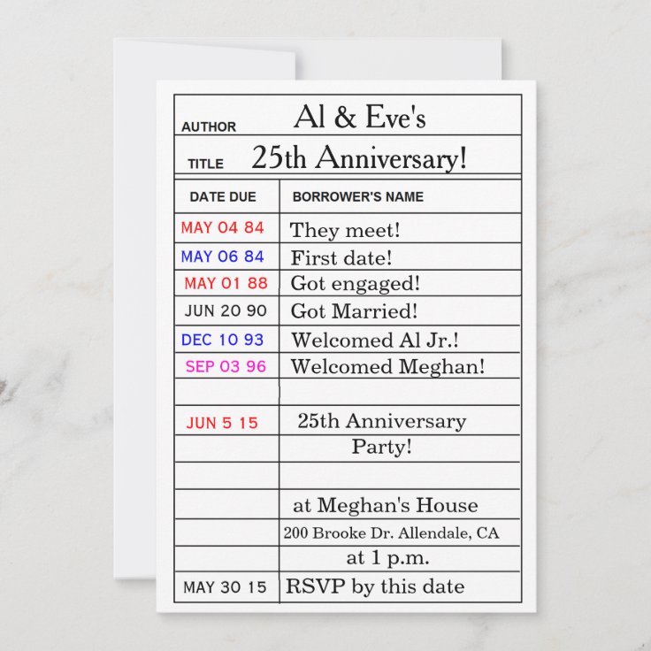 "Library Card" Anniversary Party Invitations | Zazzle