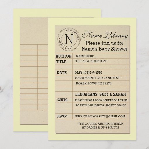 Library Card Baby Shower Yellow Invite Invitation | Zazzle