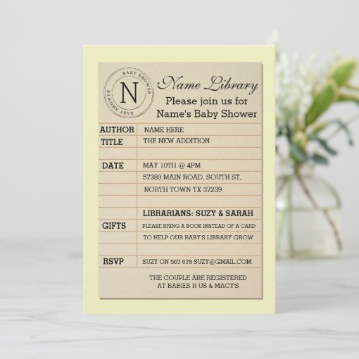 Library Card Baby Shower Yellow Invite Invitation | Zazzle