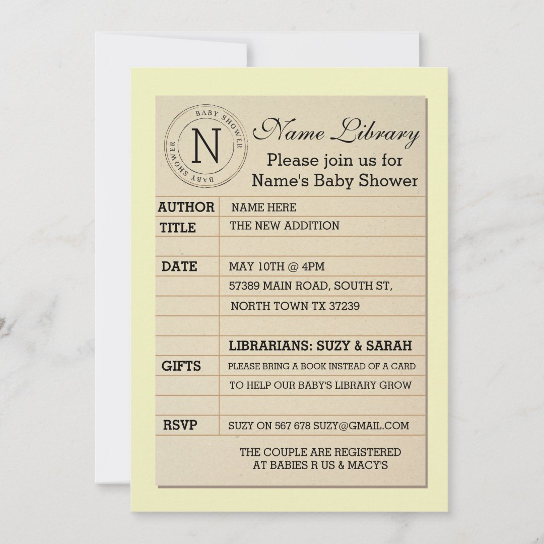 Library Card Baby Shower Yellow Invite Invitation | Zazzle