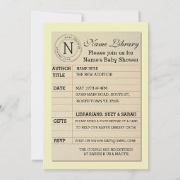 Library Card Baby Shower Yellow Invite Invitation | Zazzle