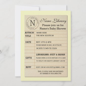 Library Card Baby Shower Yellow Invite Invitation | Zazzle