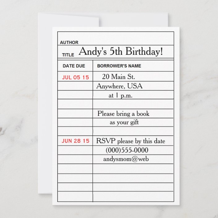 "Library Card" Birthday Party Invitations | Zazzle