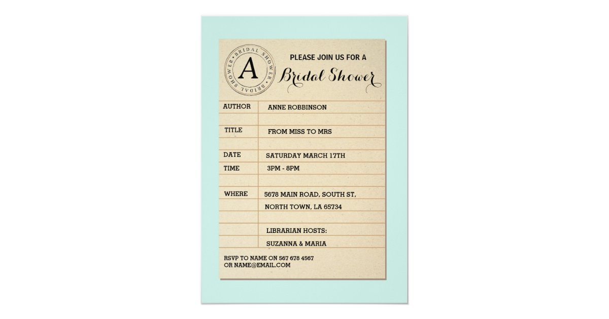 Library Card Book Bridal Shower Book Party Invite | Zazzle.com