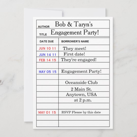 "Library Card" Engagement Party Invitations | Zazzle.com