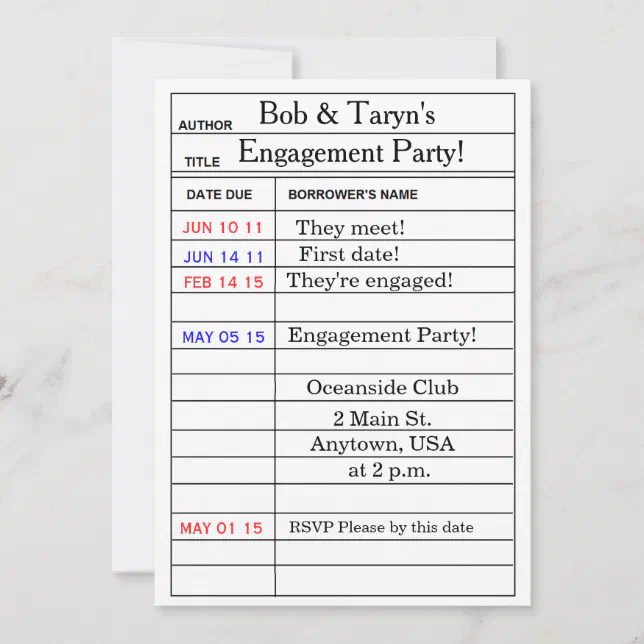 "Library Card" Engagement Party Invitations | Zazzle
