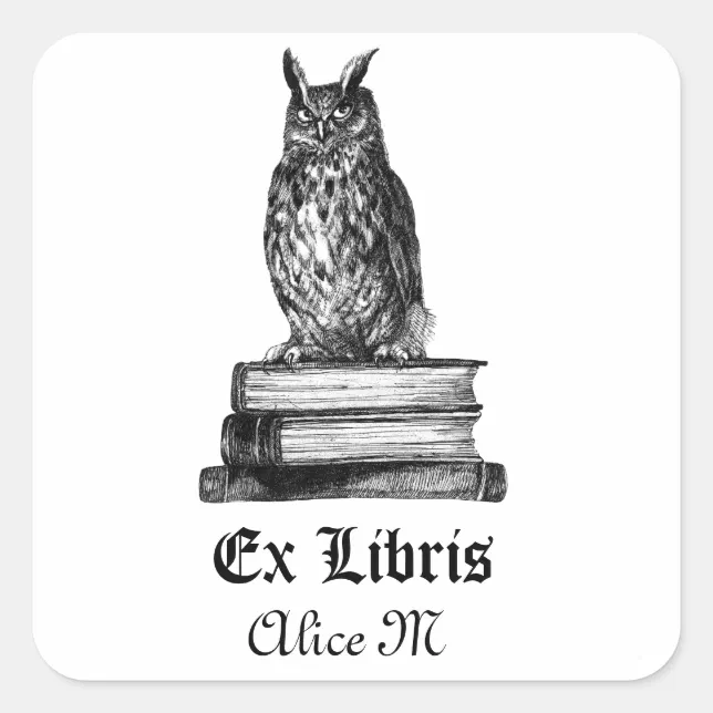 Library Owl ex libris Square Sticker | Zazzle