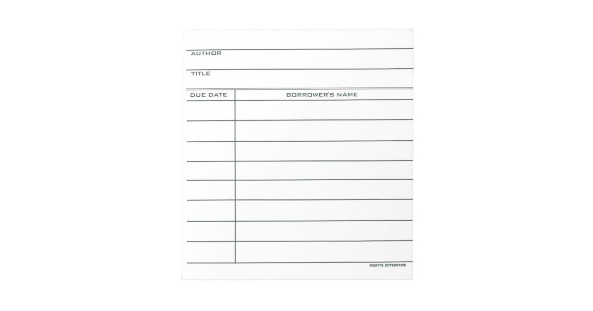 Library Pocket Card - notepad | Zazzle