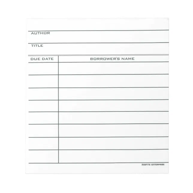 Library Pocket Card - notepad | Zazzle