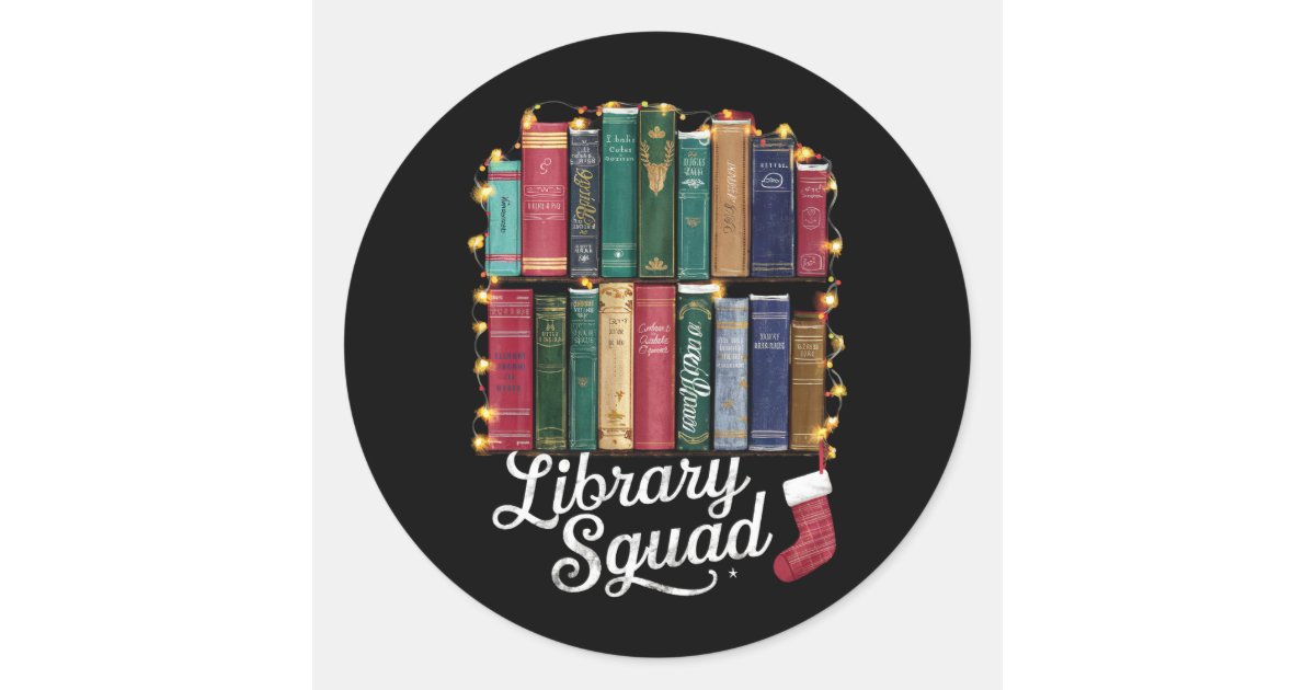 Library Squad Christmas Book Lovers Team Reading Classic Round Sticker ...