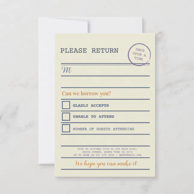 Library Wedding RSVP Book Return Cards | Zazzle