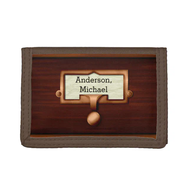 Library Wood Card Catalog Book Drawer | Name Trifold Wallet | Zazzle
