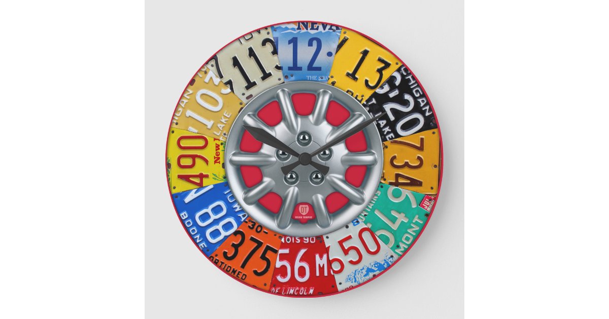 License Plate Art Clock Vintage Numbers New V2 | Zazzle