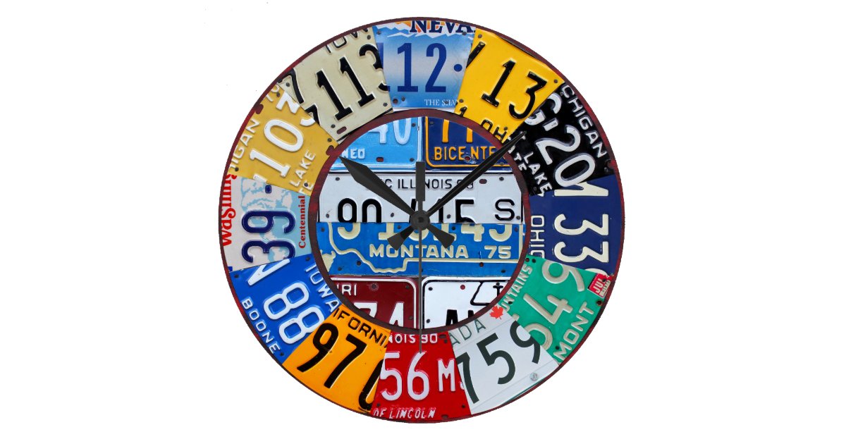 License Plate Clock Vintage Numbers Car Tag Art 2 | Zazzle.com