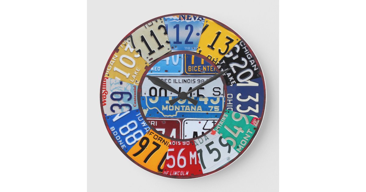 License Plate Clock Vintage Numbers Car Tag Art 2 | Zazzle
