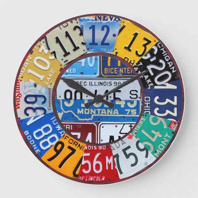 License Plate Clock Vintage Numbers Car Tag Art 2 | Zazzle