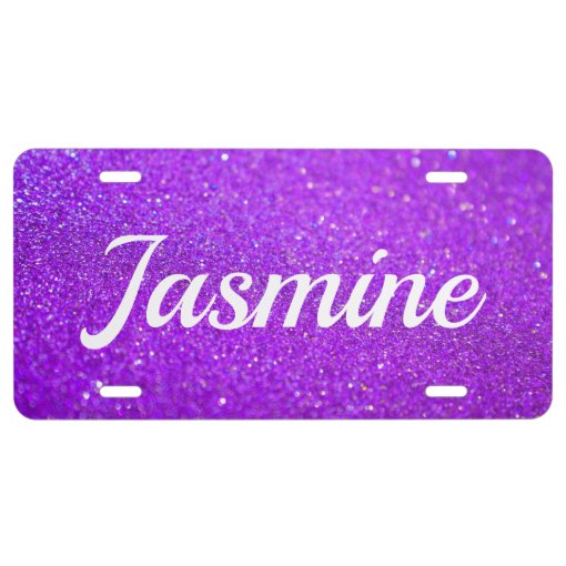 License Plate - Custom Glitter Name Purple | Zazzle