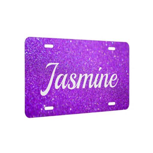 License Plate - Custom Glitter Name Purple | Zazzle