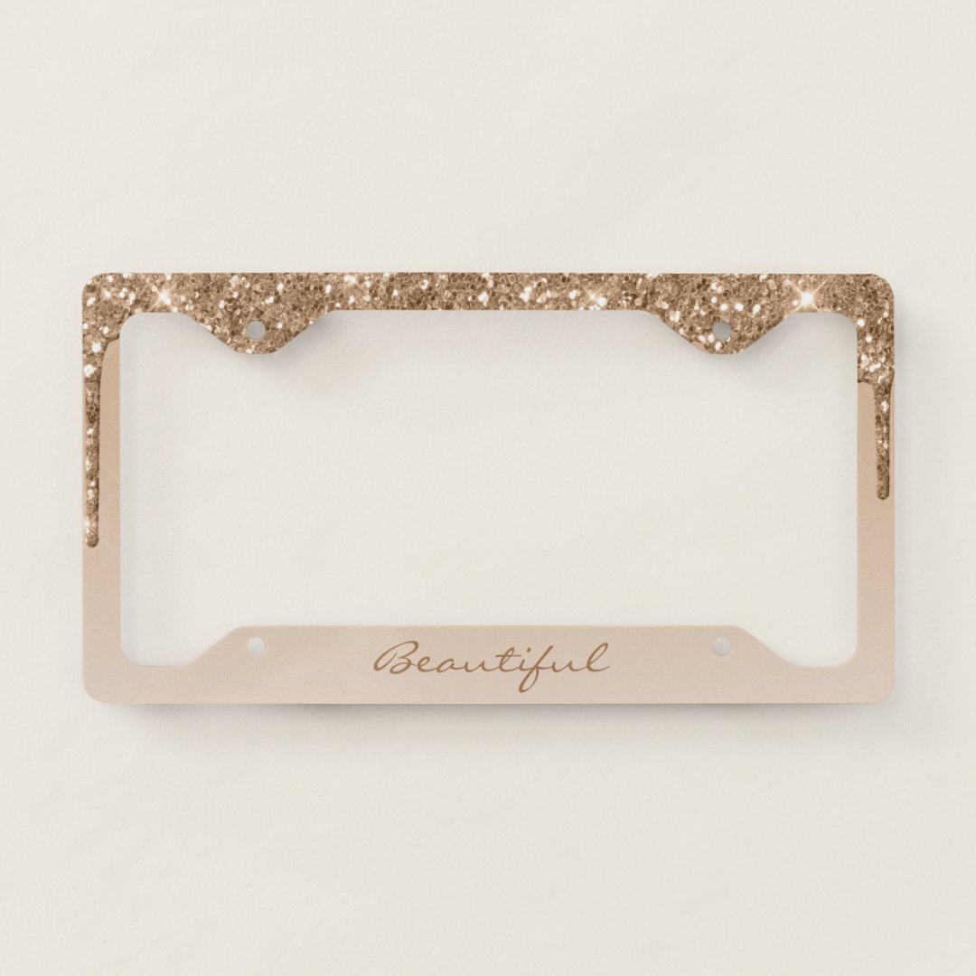 License Plate Frame - (Your Text) Glitter Gold Duo | Zazzle