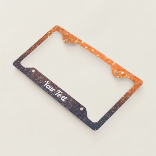 License Plate Frame-Your Text Glitter Orange Black License Plate Frame ...