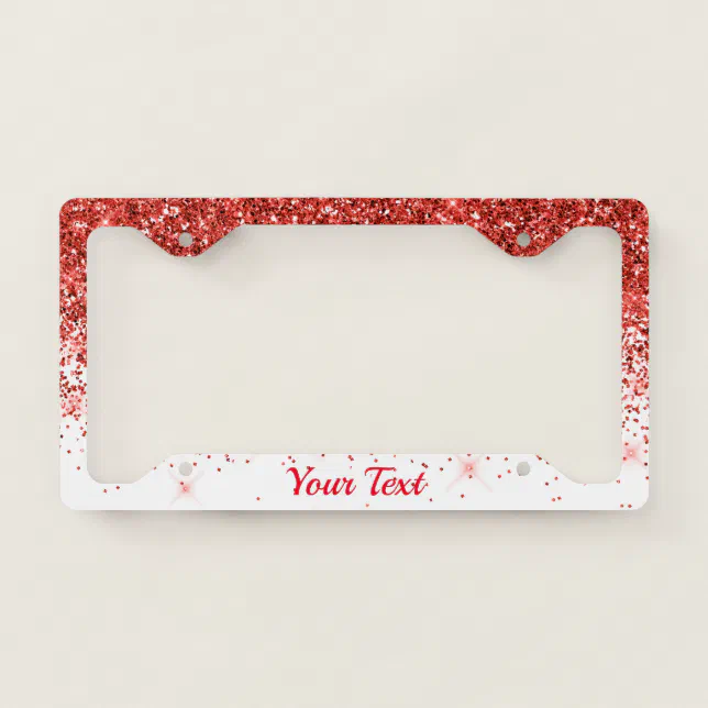 License Plate Frame -Your Text Glitter Red | Zazzle