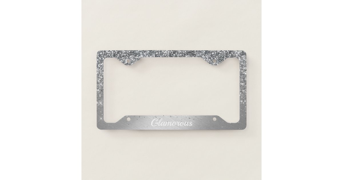 License Plate Frame -Your Text Glitter Silver | Zazzle