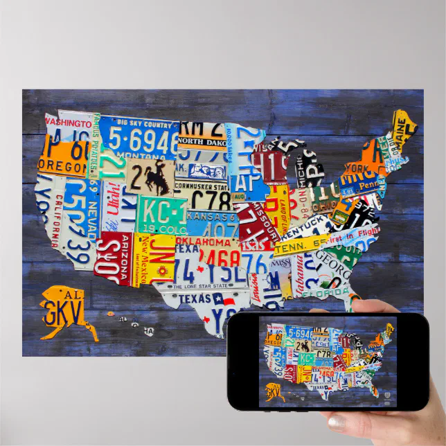 License Plate Map of the United States Blue Ed. 13 Poster | Zazzle