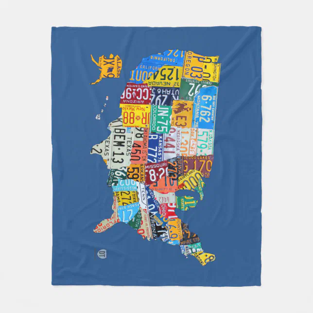 License Plate Map of the USA Blue Fleece Blanket | Zazzle
