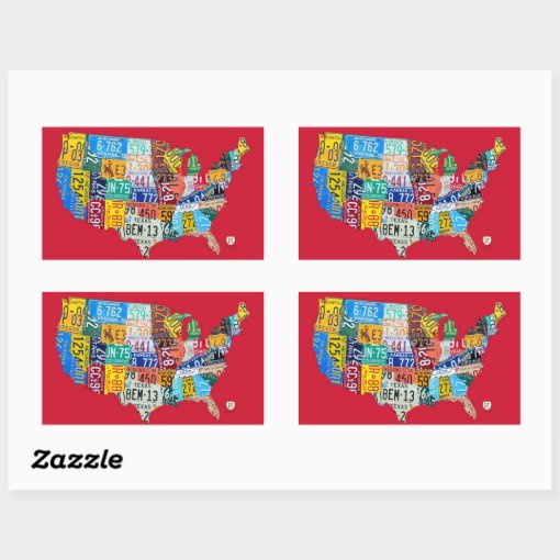 License Plate Map of the USA Sticker on Bright Red | Zazzle