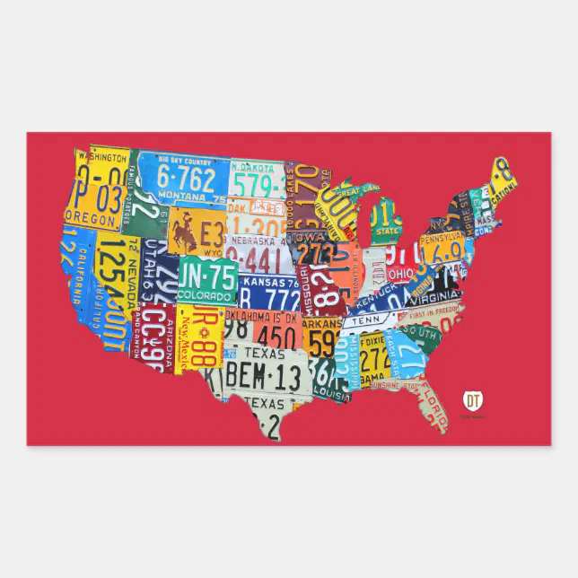 License Plate Map of the USA Sticker on Bright Red | Zazzle