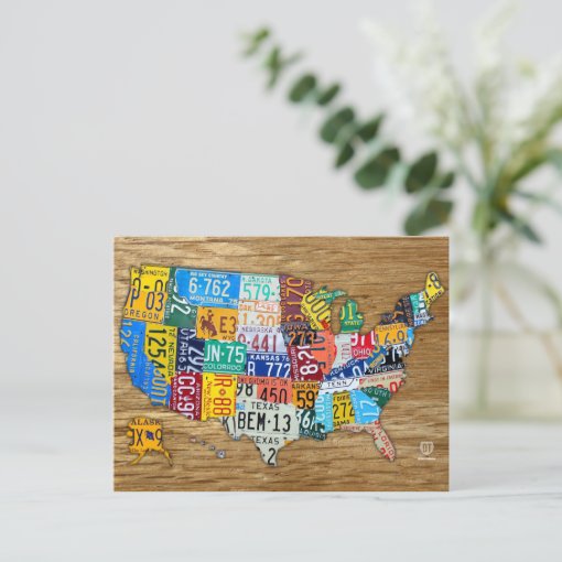 License Plate Map of the USA Travel the 50 States Postcard | Zazzle