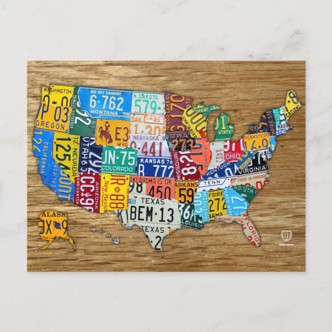 License Plate Map of the USA Travel the 50 States Postcard | Zazzle