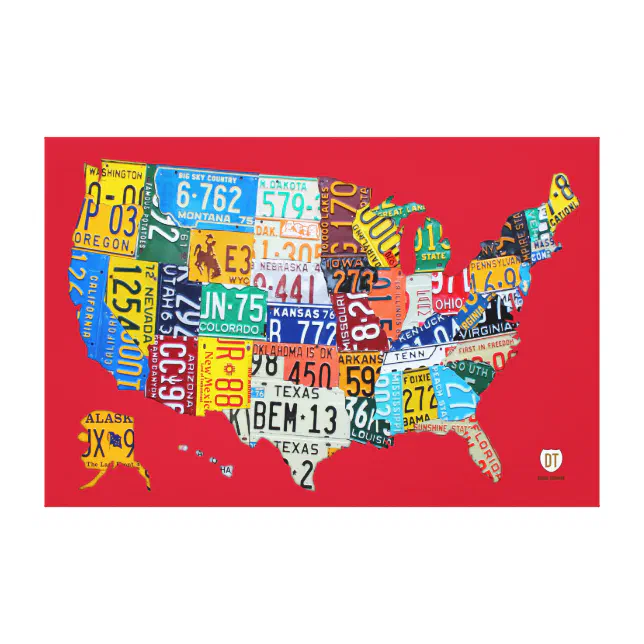 License Plate Map of the USA Wrapped Canvas Red | Zazzle