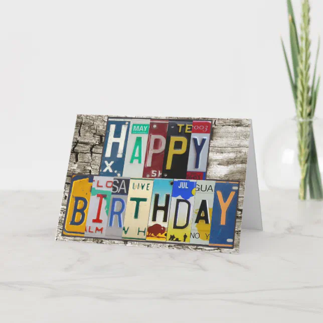 License Plates Happy Birthday Card | Zazzle